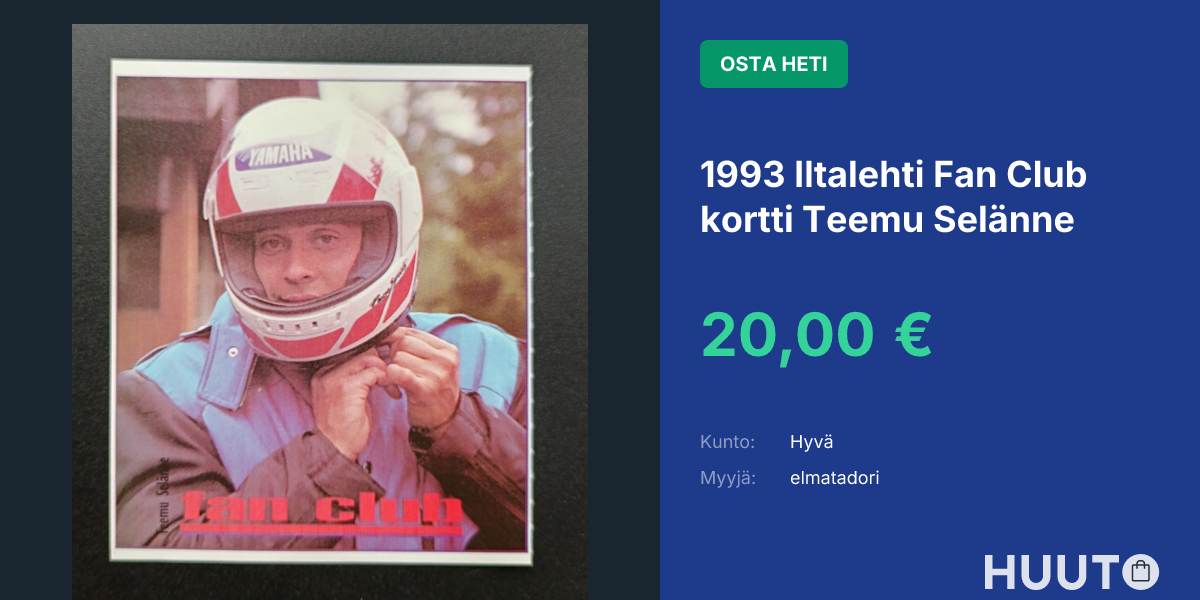 1993 Iltalehti Fan Club kortti Teemu Selänne - Huuto.net | Huuto.net