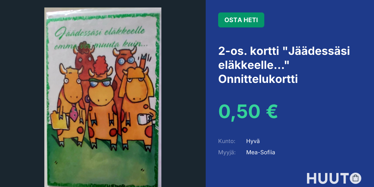 2-os. kortti "Jäädessäsi eläkkeelle..." Onnittelukortti - Huuto.net ...