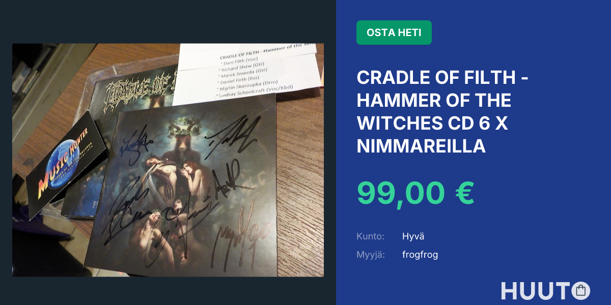 CRADLE OF FILTH - HAMMER OF THE WITCHES CD 6 X NIMMAREILLA - Huuto.net ...