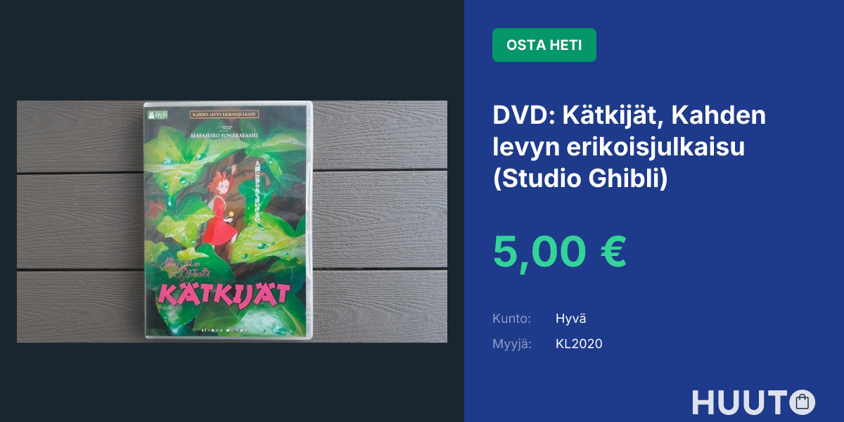 DVD: Kätkijät, Kahden levyn erikoisjulkaisu (Studio Ghibli) - Huuto.net ...