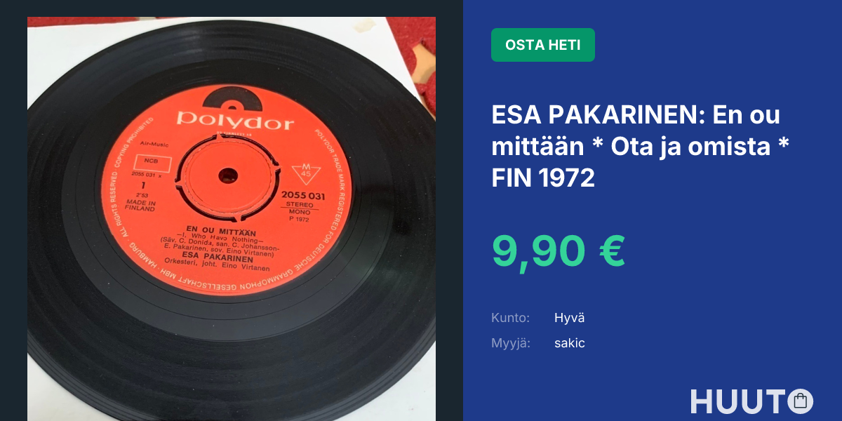 ESA PAKARINEN: En ou mittään * Ota ja omista * FIN 1972 - Huuto.net ...