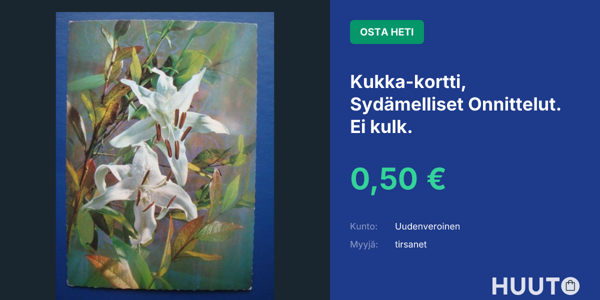 Kukka-kortti, Sydämelliset Onnittelut. Ei kulk. - Huuto.net | Huuto.net