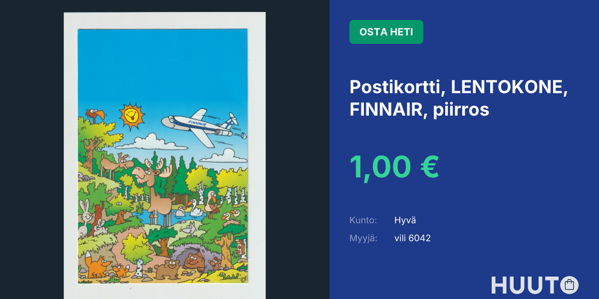 Postikortti, LENTOKONE, FINNAIR, piirros - Huuto.net