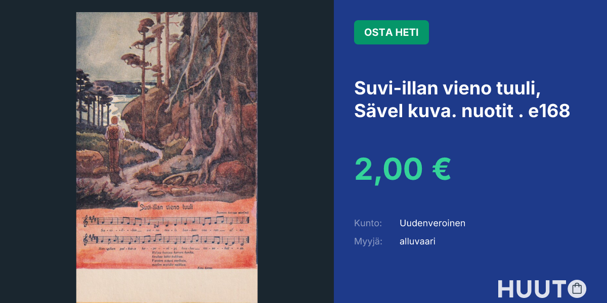 Suvi-illan vieno tuuli, Sävel kuva. nuotit . e168 - Huuto.net | Huuto.net