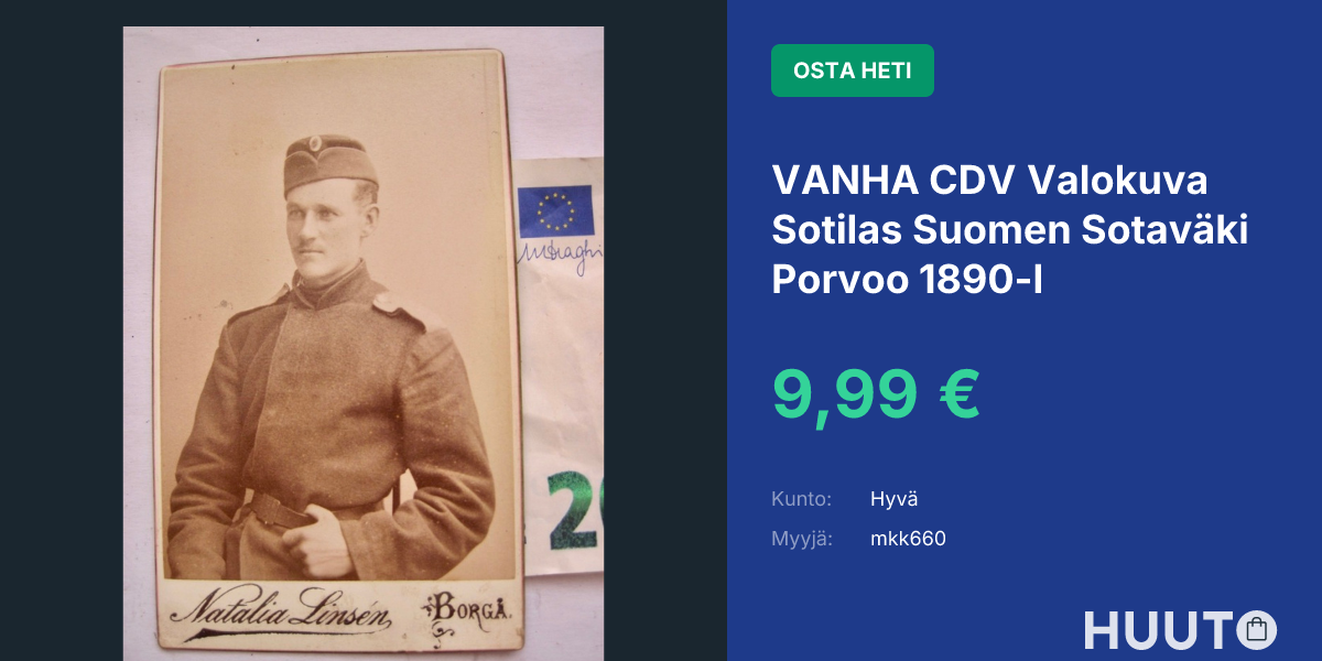 VANHA CDV Valokuva Sotilas Suomen Sotaväki Porvoo 1890-l - Huuto.net ...