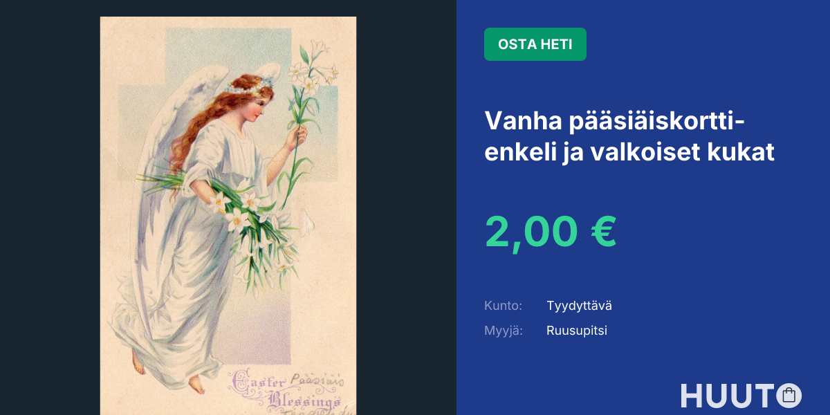 Vanha pääsiäiskortti-enkeli ja valkoiset kukat - Huuto.net