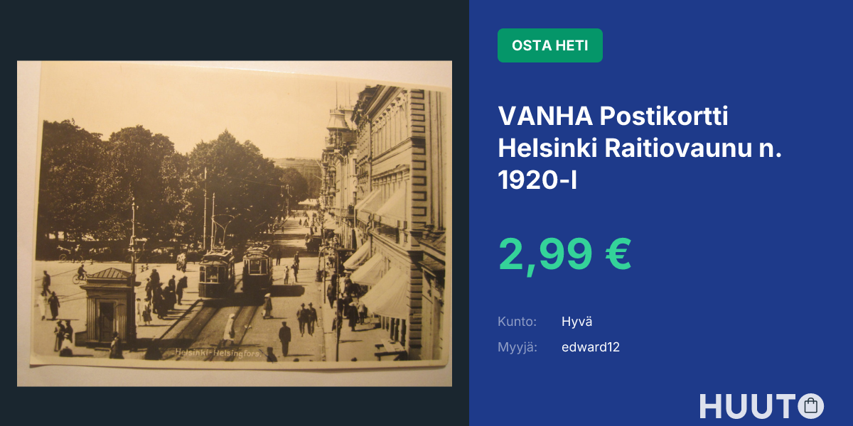 VANHA Postikortti Helsinki Raitiovaunu n. 1920-l - Huuto.net | Huuto.net